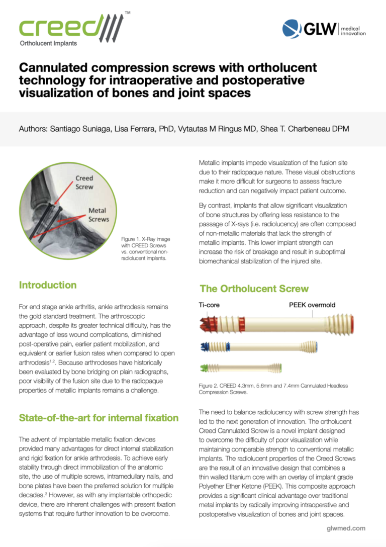 Creed™ Cannulated Compression Screws - GLW Medical